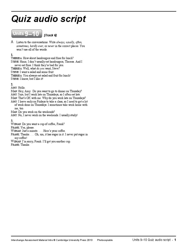 Quiz Audio Script: Units | PDF