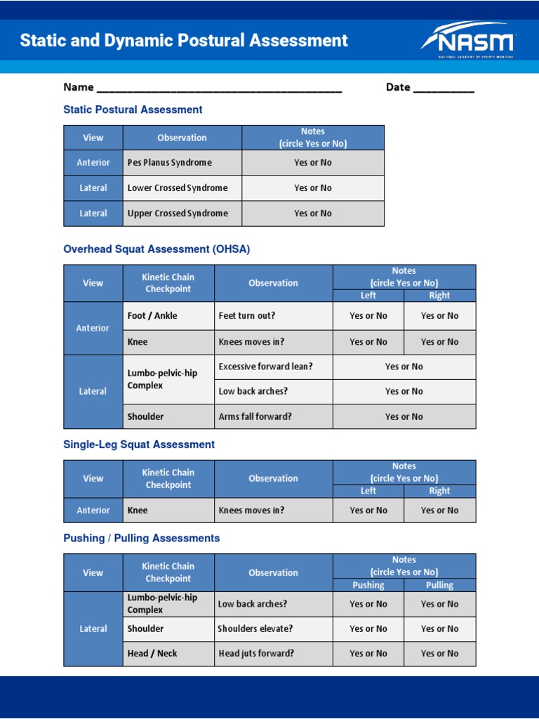 CPT7 Static Dynamic Posture Assessment Template | PDF | Anatomical ...