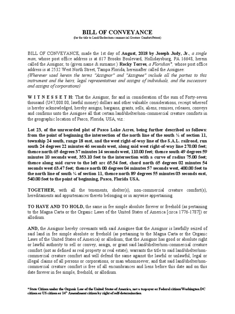 Declaration of Land Patent Bill of Conveyance - Torres State Society of ...