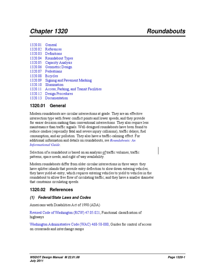 WSDOT Design Manual M 22.01.08 Glorietas | PDF | Pedestrian Crossing ...