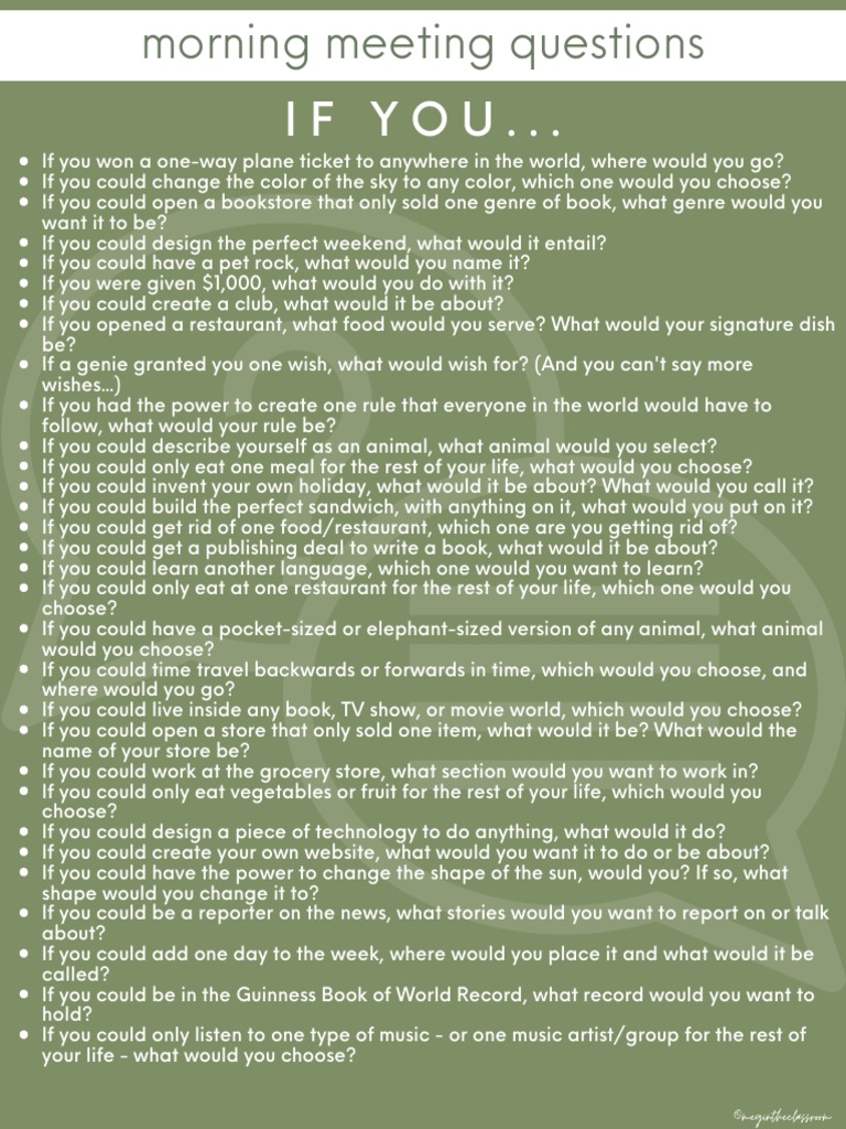 Morning Meeting Questions | PDF | Language Arts & Discipline | Lifestyle