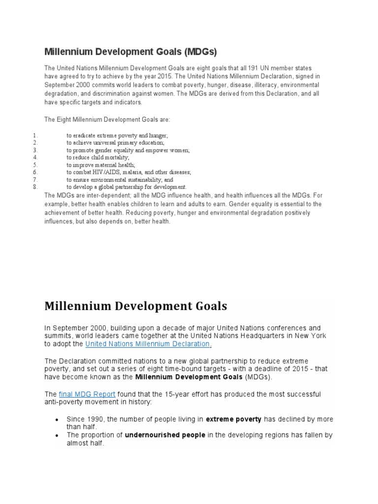 Understanding the Millennium Development Goals | PDF | Millennium ...