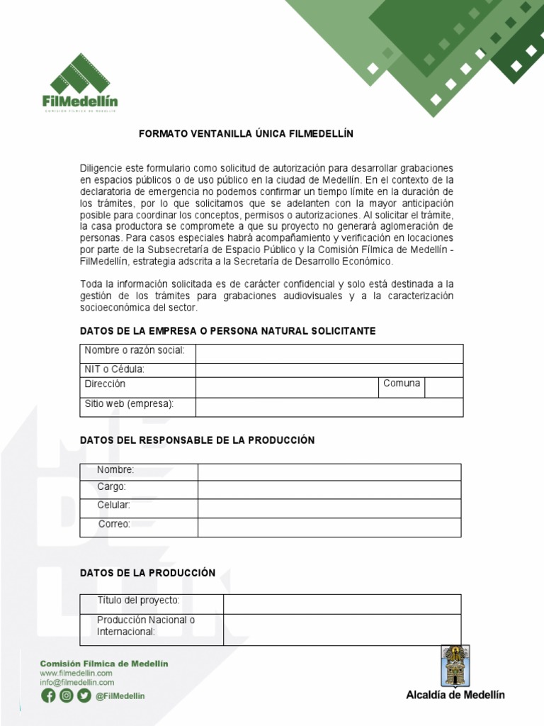 Formato Ventanilla Única FilMedellín 2020 | PDF | Business