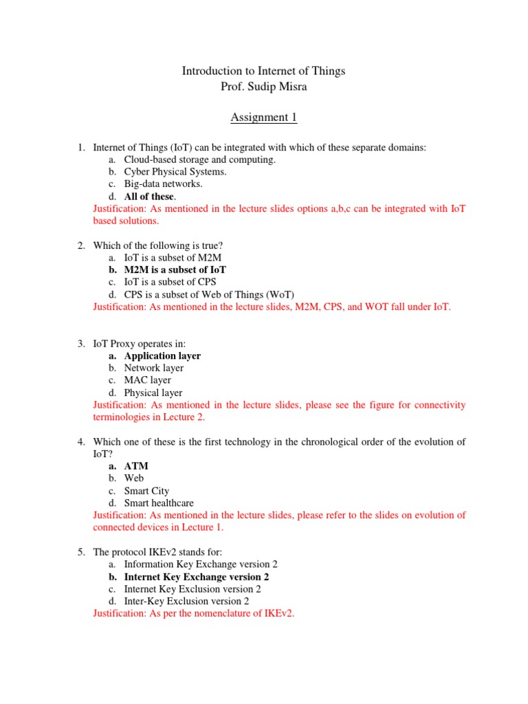 Introduction To Internet of Things Prof. Sudip Misra Assignment 1 | PDF ...