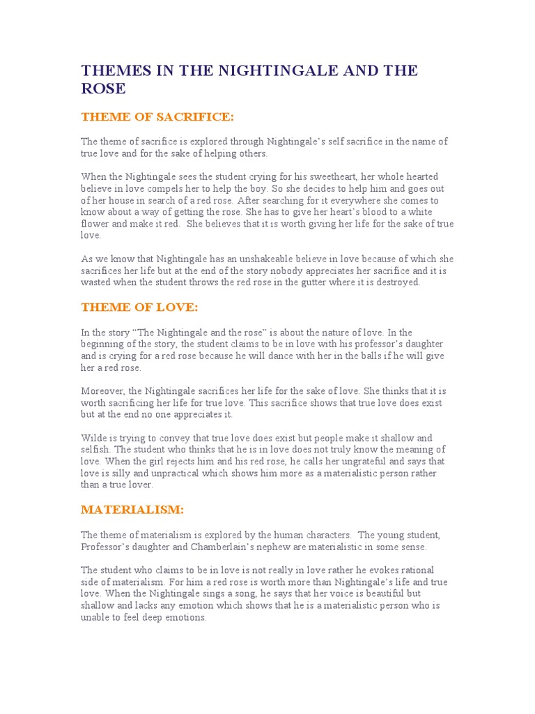 Themes in "The Nightingale and the Rose" | PDF | Love