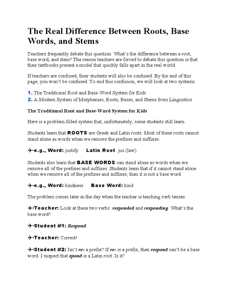 Understanding Roots, Stems, and Bases | PDF | Morphology (Linguistics ...
