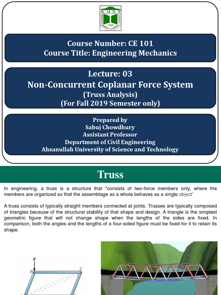 3) Lecture 03 (Non-Concurrent Coplanar Force System) (Truss Analysis ...