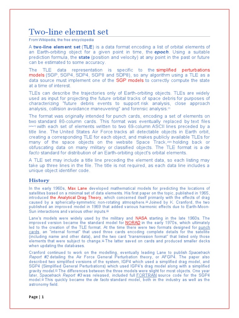 Two-Line Element Set: Simplified Perturbations Models SGP Models | PDF | Celestial Mechanics ...