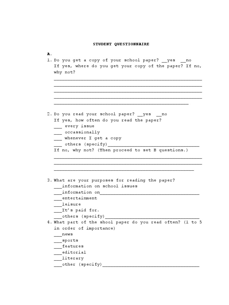 Student Questionnaire A | Download Free PDF | Communication | Mass Media