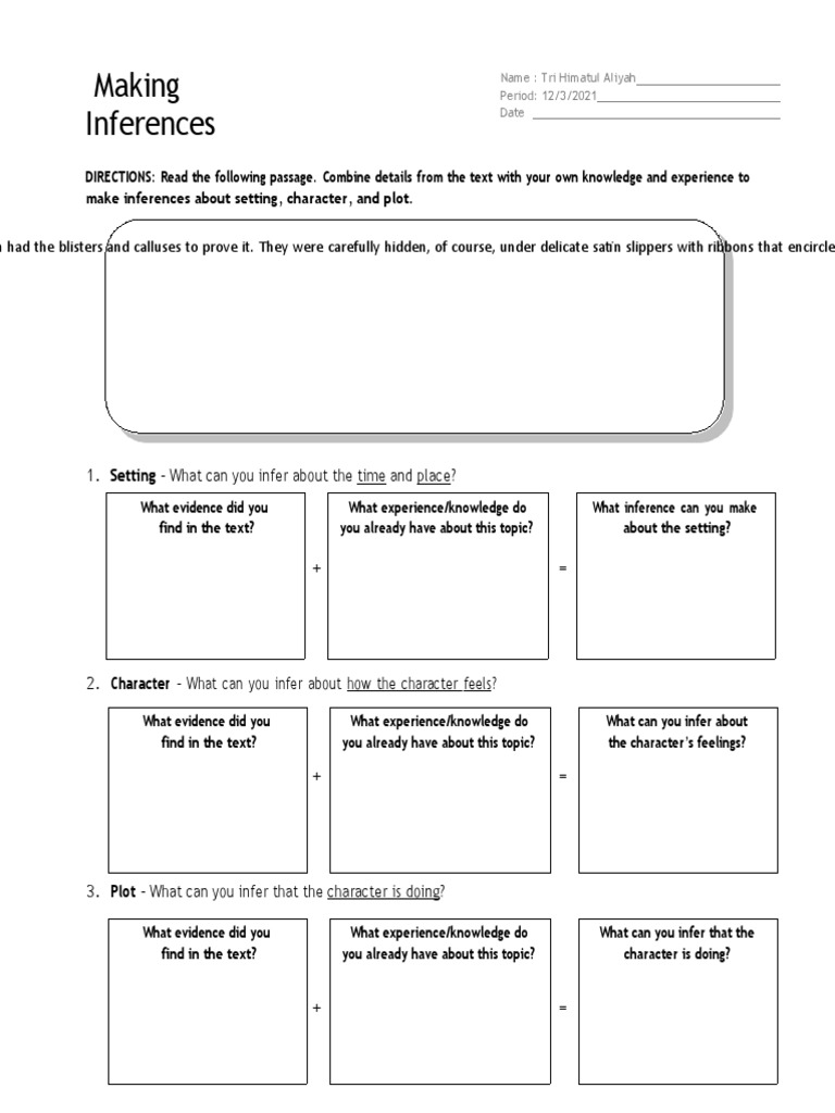Inference Skills Practice Worksheet | PDF | Cognition