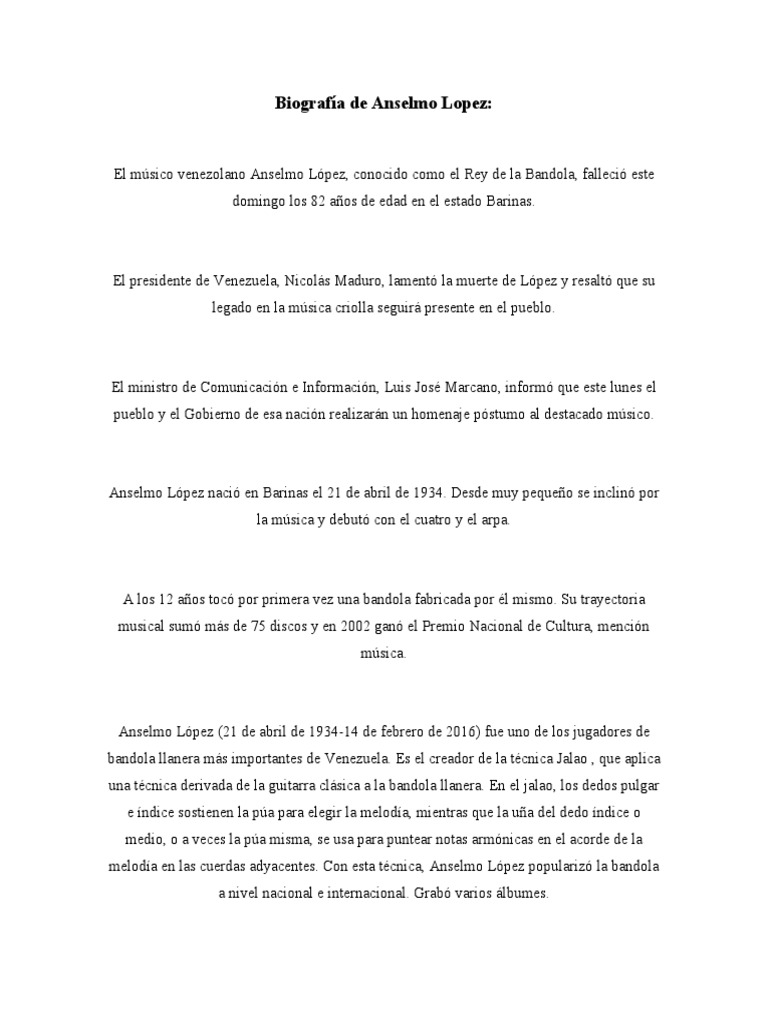 Biografía de Anselmo Lopez | PDF