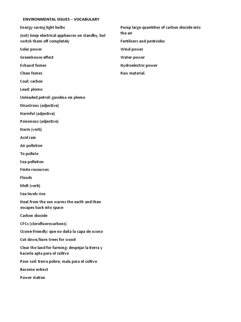 Environmental Issues Vocabulary Guide | PDF | Science & Mathematics