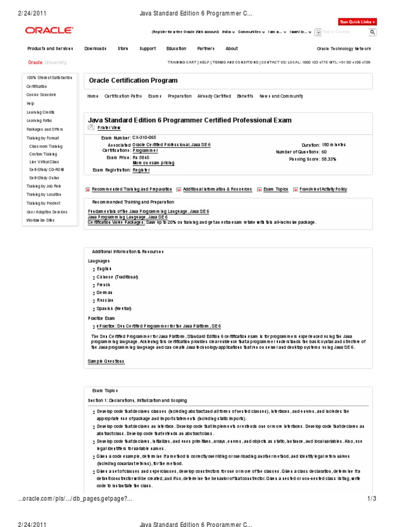 Java Standard Edition 6 Programmer Certified Professional | PDF | Class ...