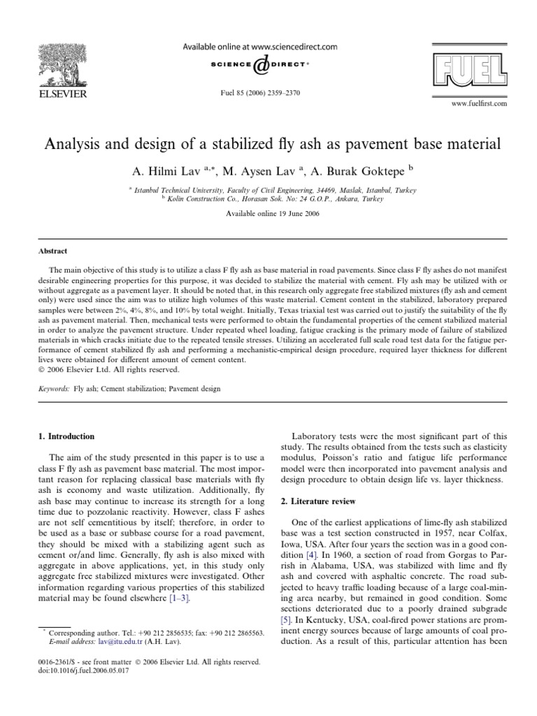 Analysis and Design Af A Stabilized Fly-Ash As Pavement Base Material ...