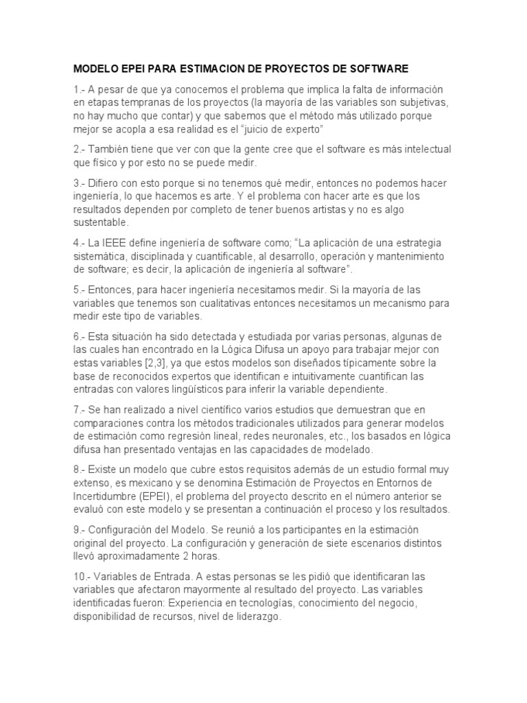 Modelo Epei para Estimacion de Proyectos de Software | PDF | Inferencia ...