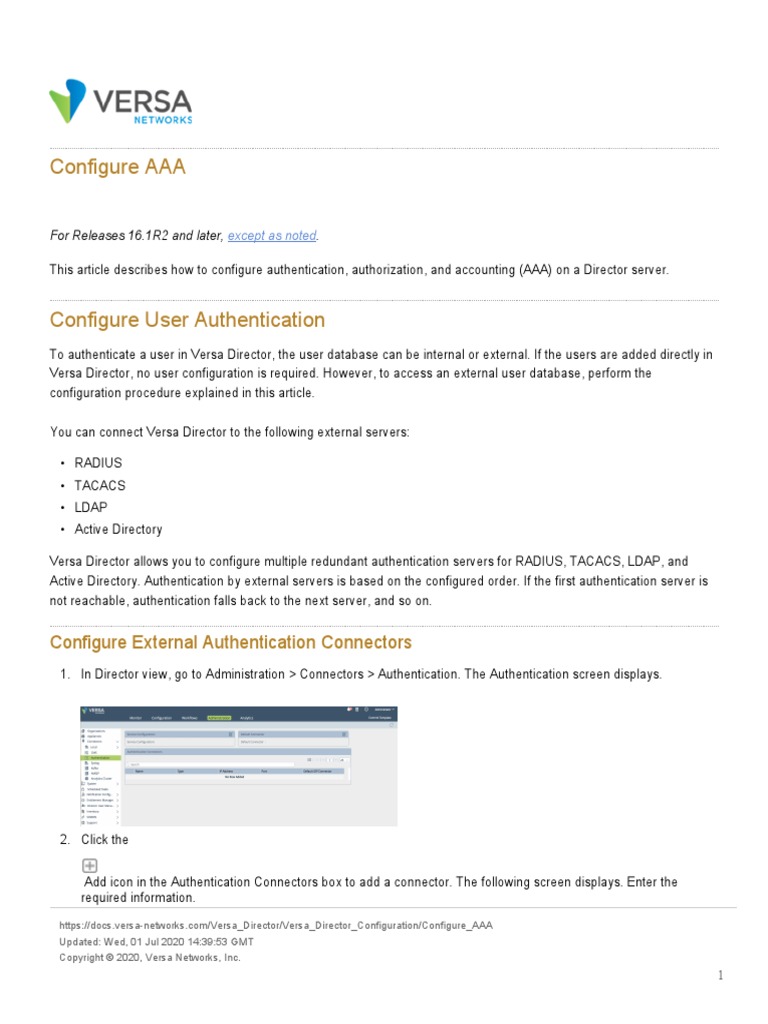 Versa - Configure AAA | PDF | Radius | Active Directory