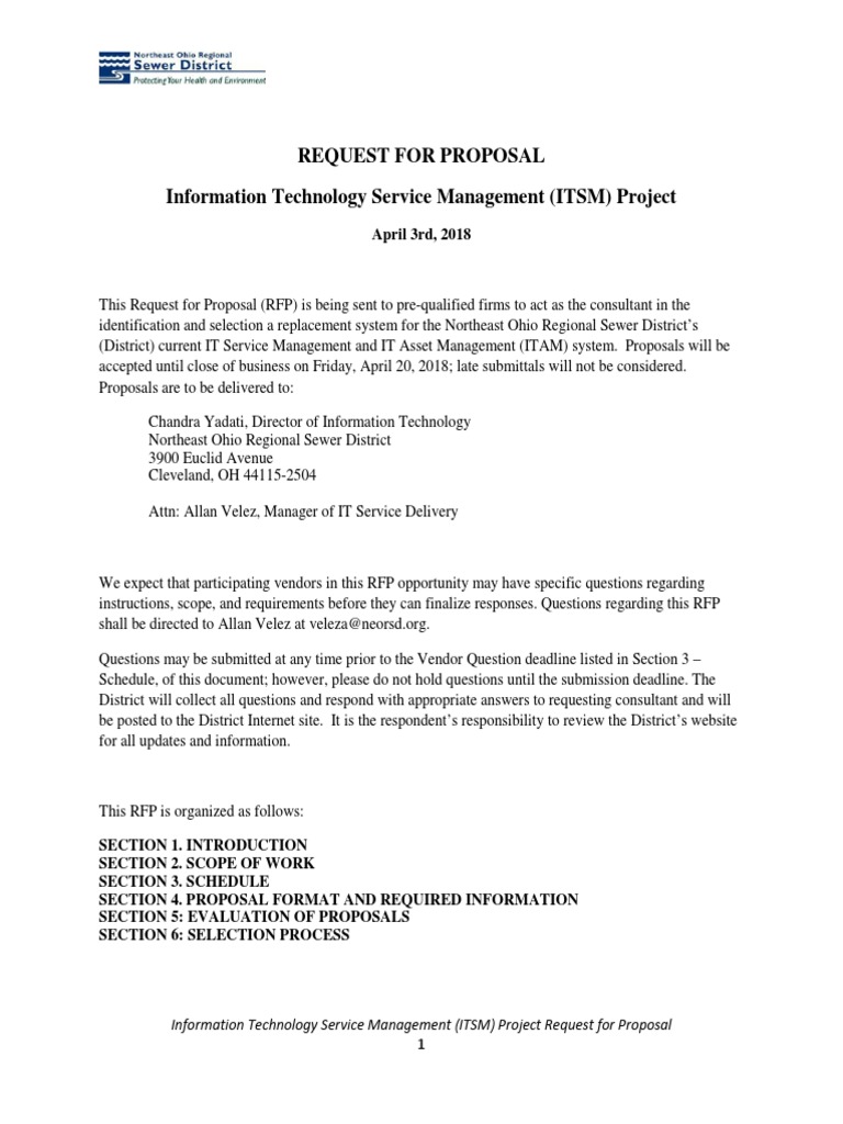 Request For Proposal Information Technology Service Management (ITSM ...