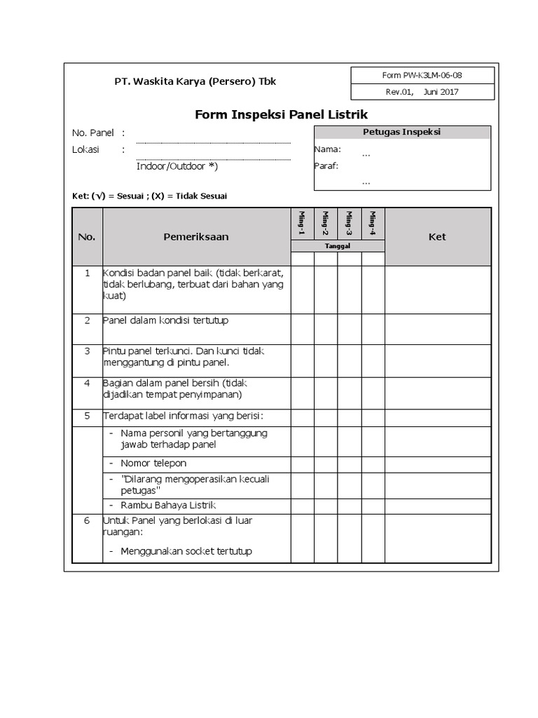 FORM Checklist Panel Listrik | PDF