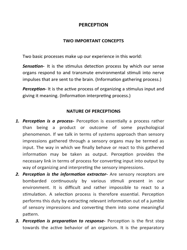 Assignment On Perception | PDF | Perception | Senses