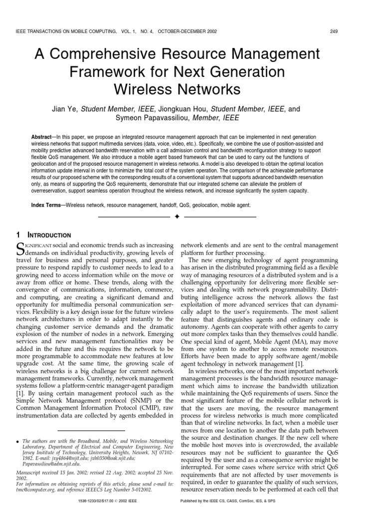 A Comprehensive Resource Management Framework For NGWN | PDF | Quality ...