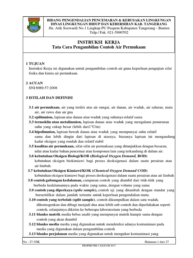 IK - Pengambilan Contoh - SNI Air Permukaan Ok | PDF
