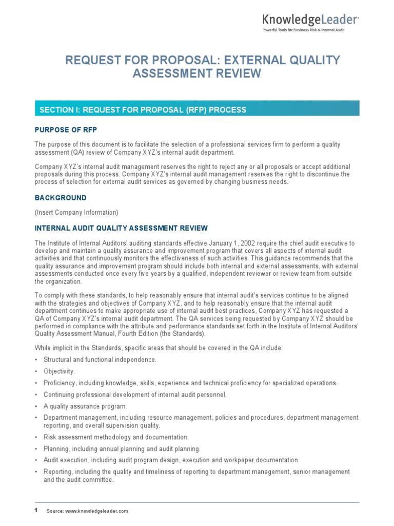 External Quality Assessment Review RFP | PDF | Internal Audit | Quality ...
