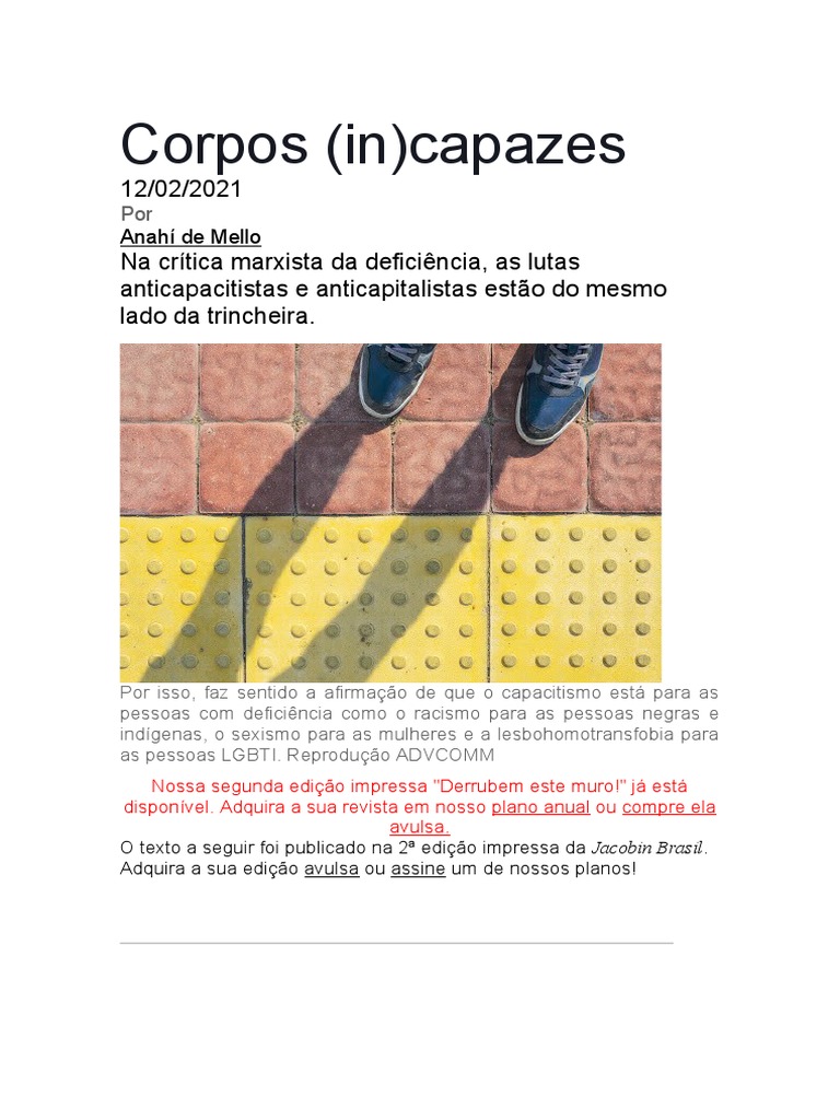Corpos Incapazes | PDF | Sociologia | Deficiência