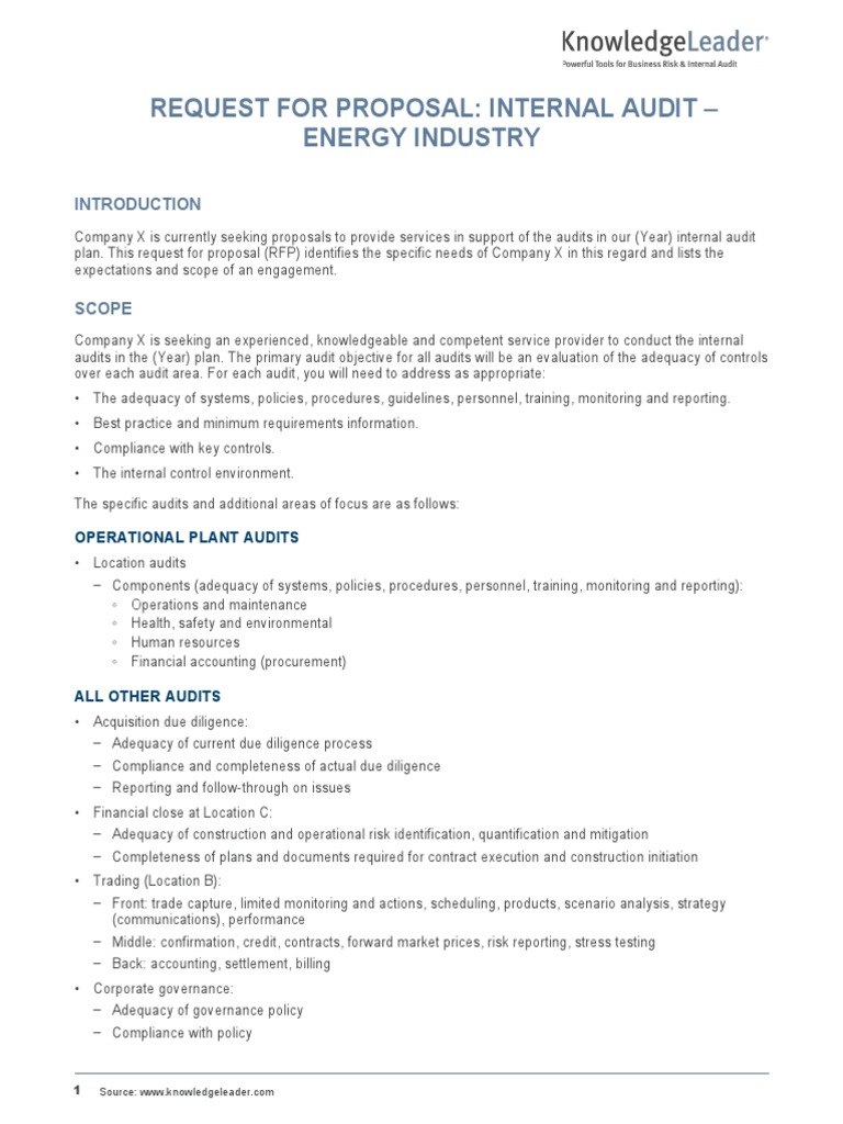 Request For Proposal - Internal Audit - Energy Industry | PDF | Due ...