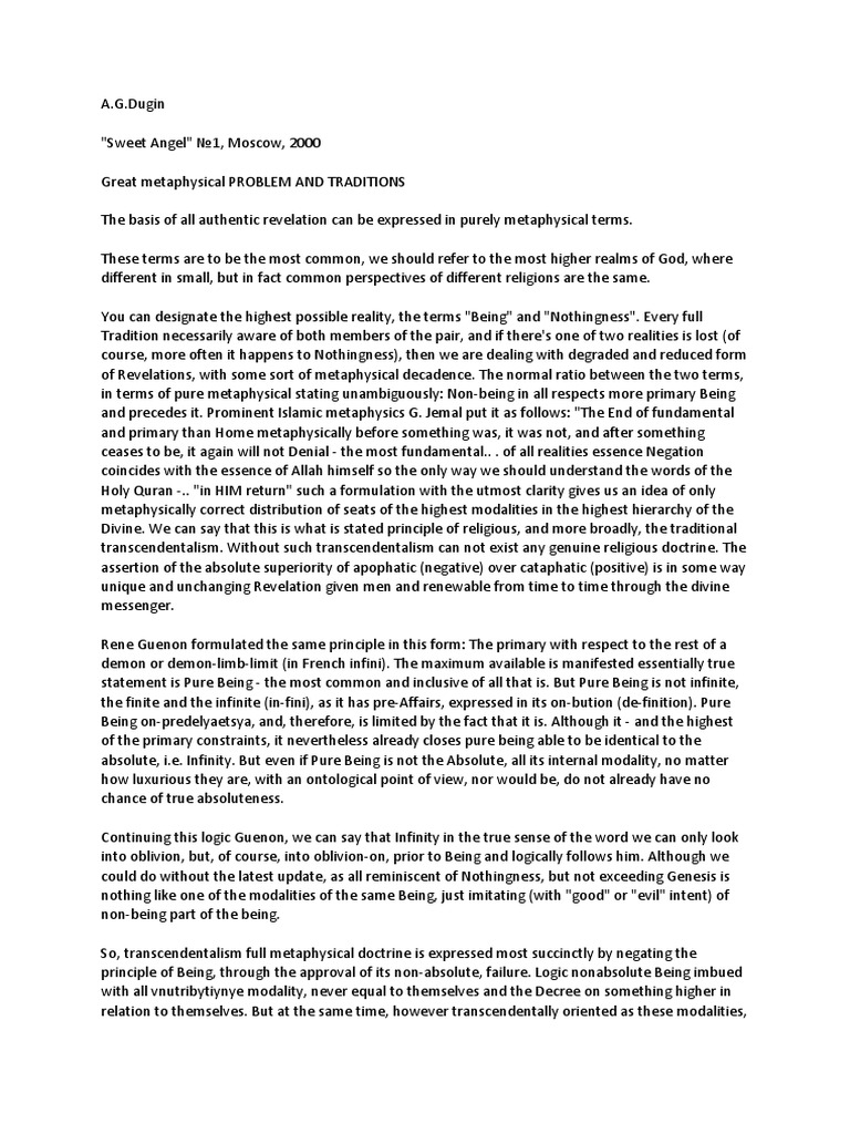 Aleksandr Dugin - Great Metaphysical Problem and Traditions (2000 ...