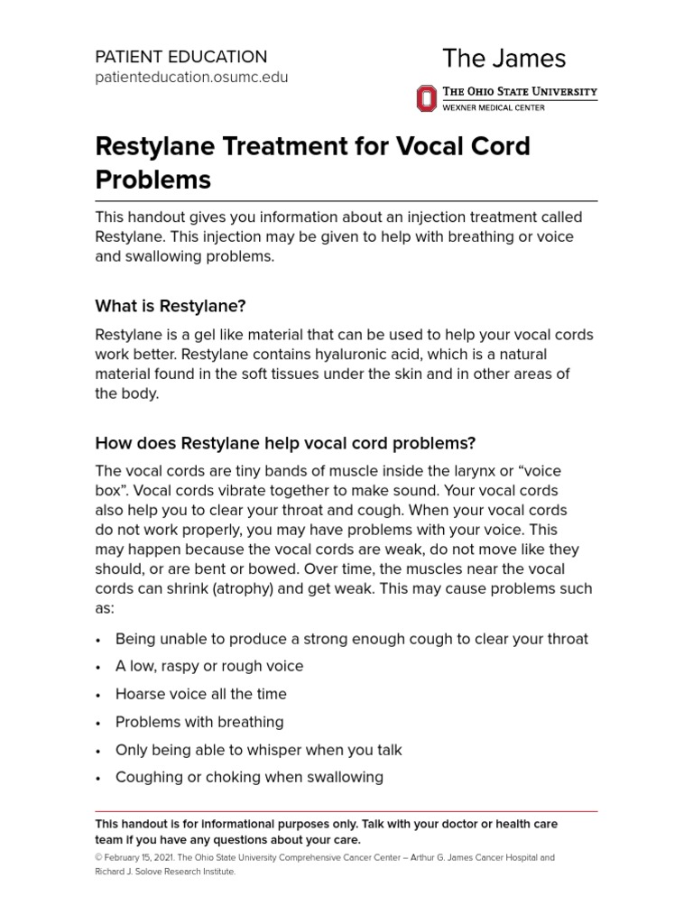 Restylane Treatment For Vocal Cord Problems: Patient Education | PDF ...