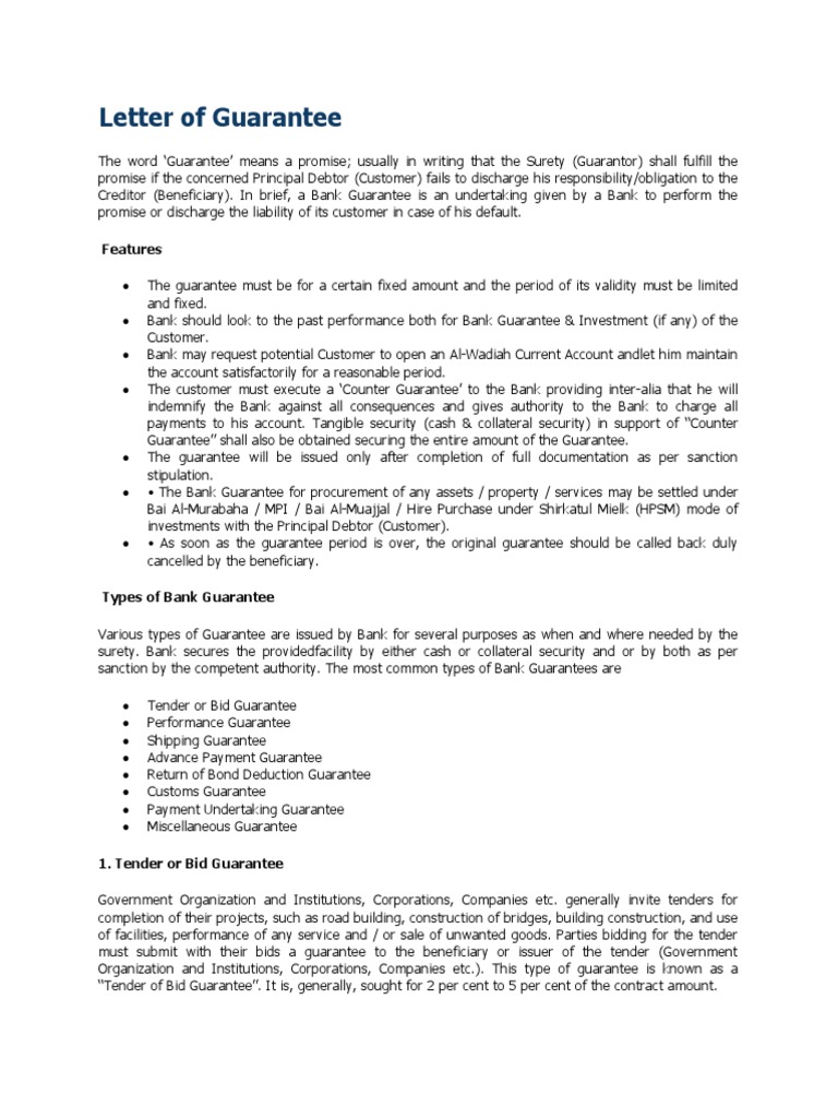 Letter of Guarantee | PDF | Guarantee | Surety