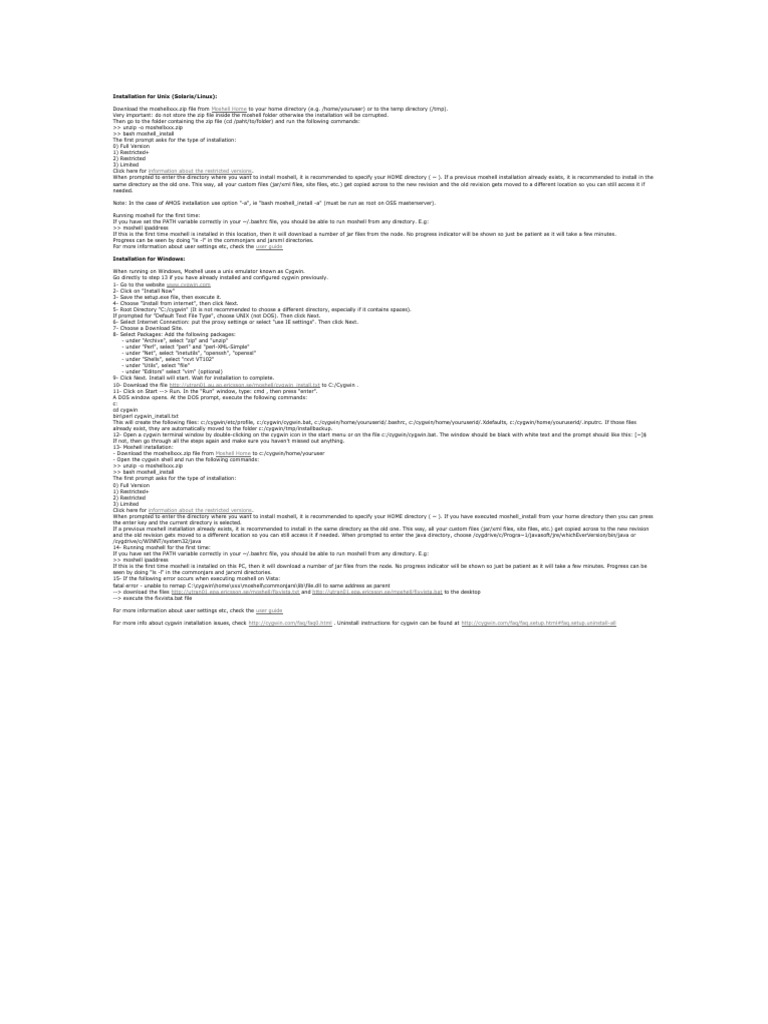 Moshell Installation Guide for Unix/Windows | PDF | Directory (Computing) | Zip (File Format)