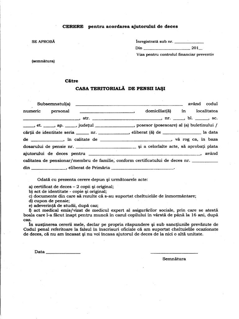 Cerere Ajutor Deces | PDF