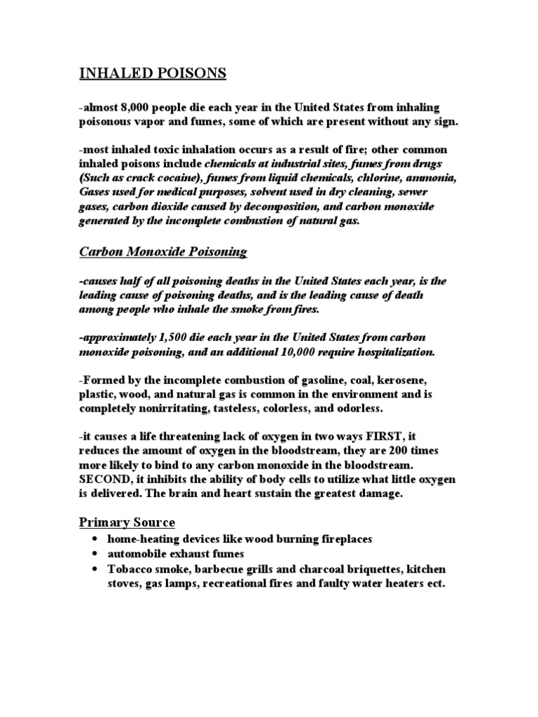 Inhaled Poisons | PDF | Carbon Monoxide | Poison