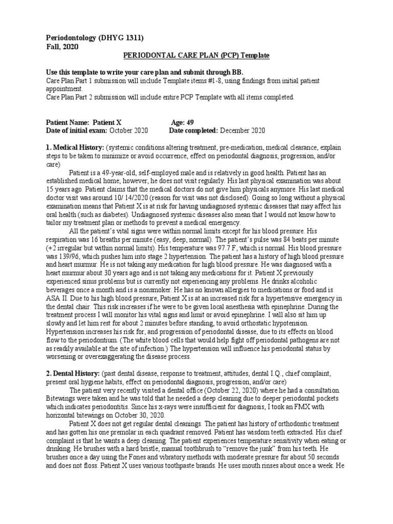 Periodontal Care Plan PCP Template 2 | PDF | Periodontology | Oral Hygiene