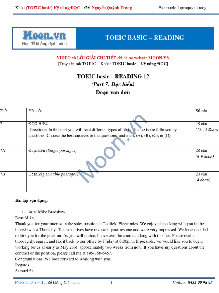 2017 - TOEIC BASIC - KyNangDoc - BaiGiang12 | PDF | Vietnam | Business