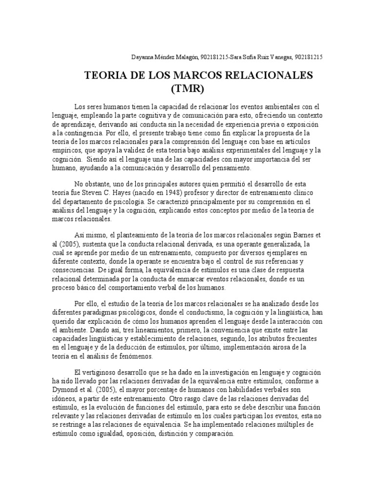 Teoria de Los Marcos Relacionales | PDF | Comportamiento | Teoría