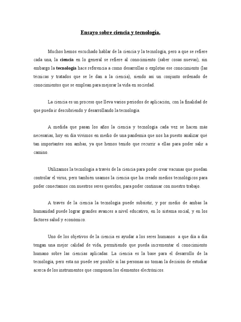Ensayo Sobre Ciencia y Tecnología | PDF | Conocimiento | Science