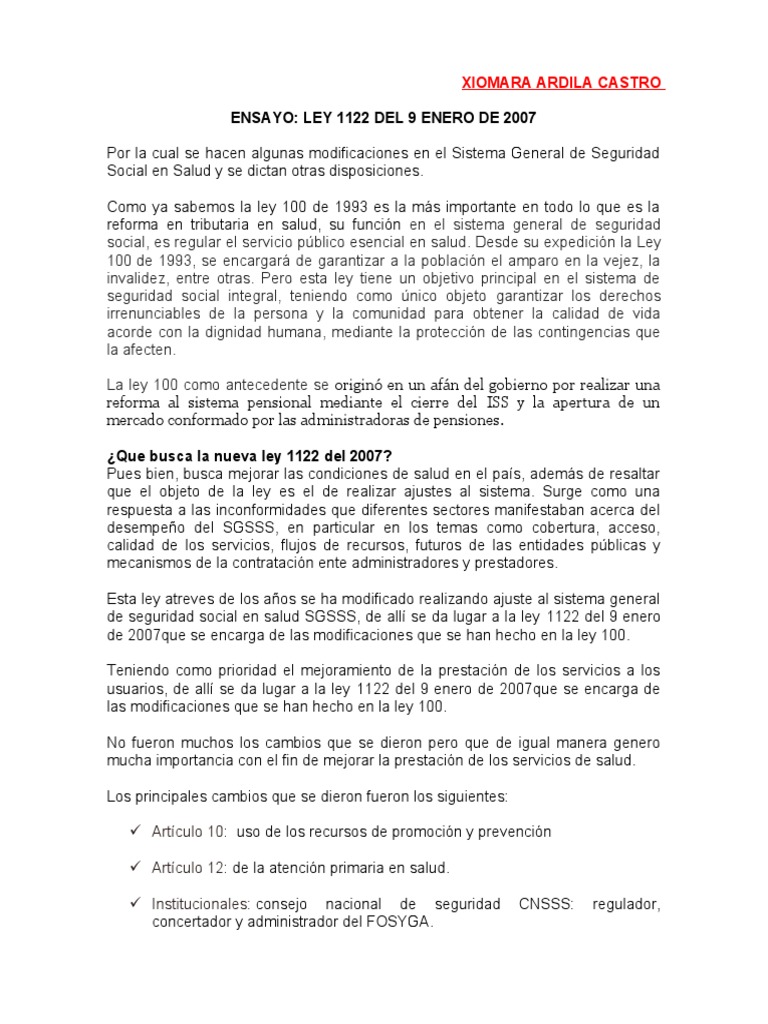 Ley 1122: Reformas al Sistema de Salud | PDF | Política | Médico de atención primaria