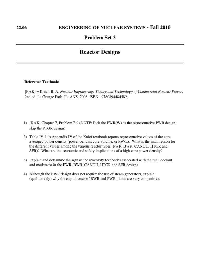 Reactor Designs: - Fall 2010 Problem Set 3 | PDF