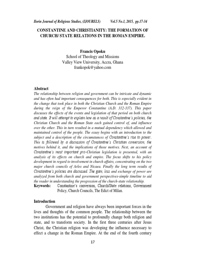 Constantine's Impact on Church-State Relations | PDF | Constantine The ...
