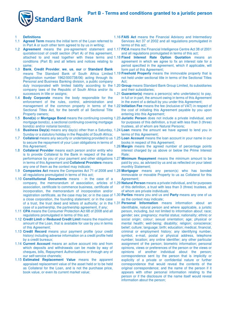 Business Lending TCs For Juristic in Out NCA 032018 | PDF | Transaction ...
