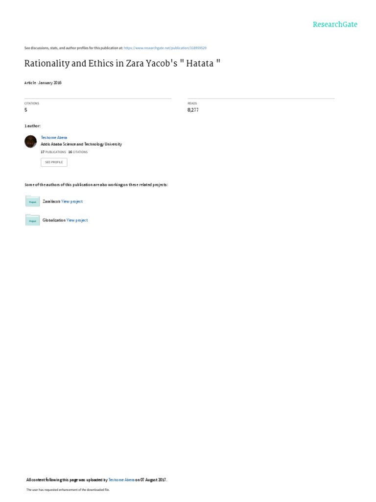 Rationality and Ethics in Zara Yacob's " Hatata ": January 2016 | PDF ...