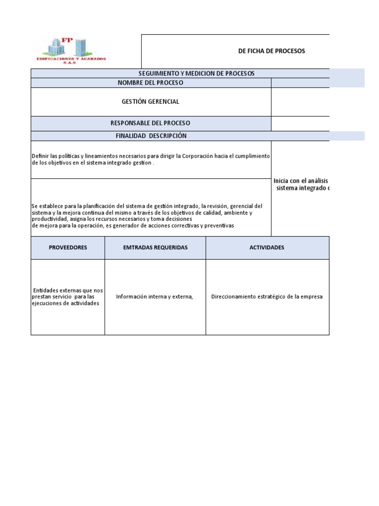 Fichas de Caracterizacion de Procesos | PDF | Auditoría | Planificación