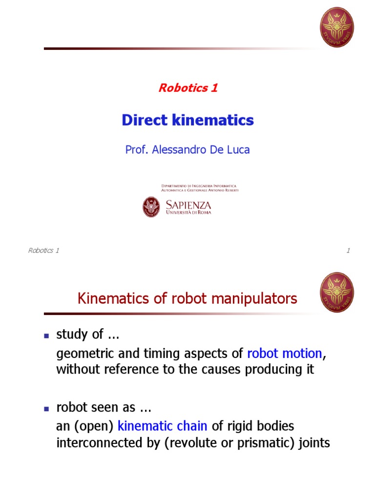 Direct Kinematics: Robotics 1 | PDF | Geometry | Space