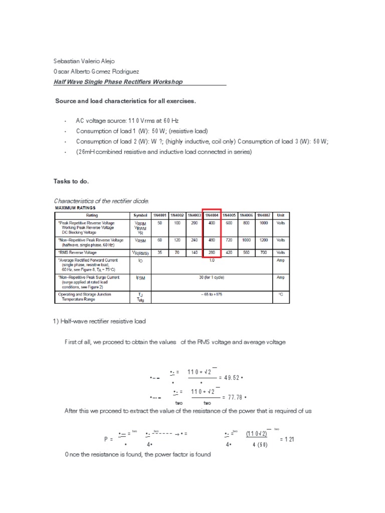 Taller Rectificadores Monofásicos - Es.en | PDF | Rectifier | Root Mean Square