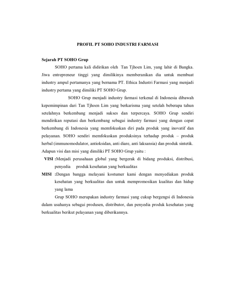 Profil PT Soho Industri Farmasi | PDF | Bisnis