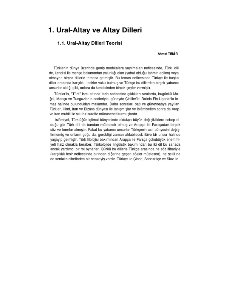 Ahmet Temir Ural Altay Ve Altay Dilleri | PDF