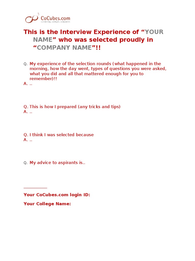 Interview Experience at COMPANY NAME | PDF | Career & Growth