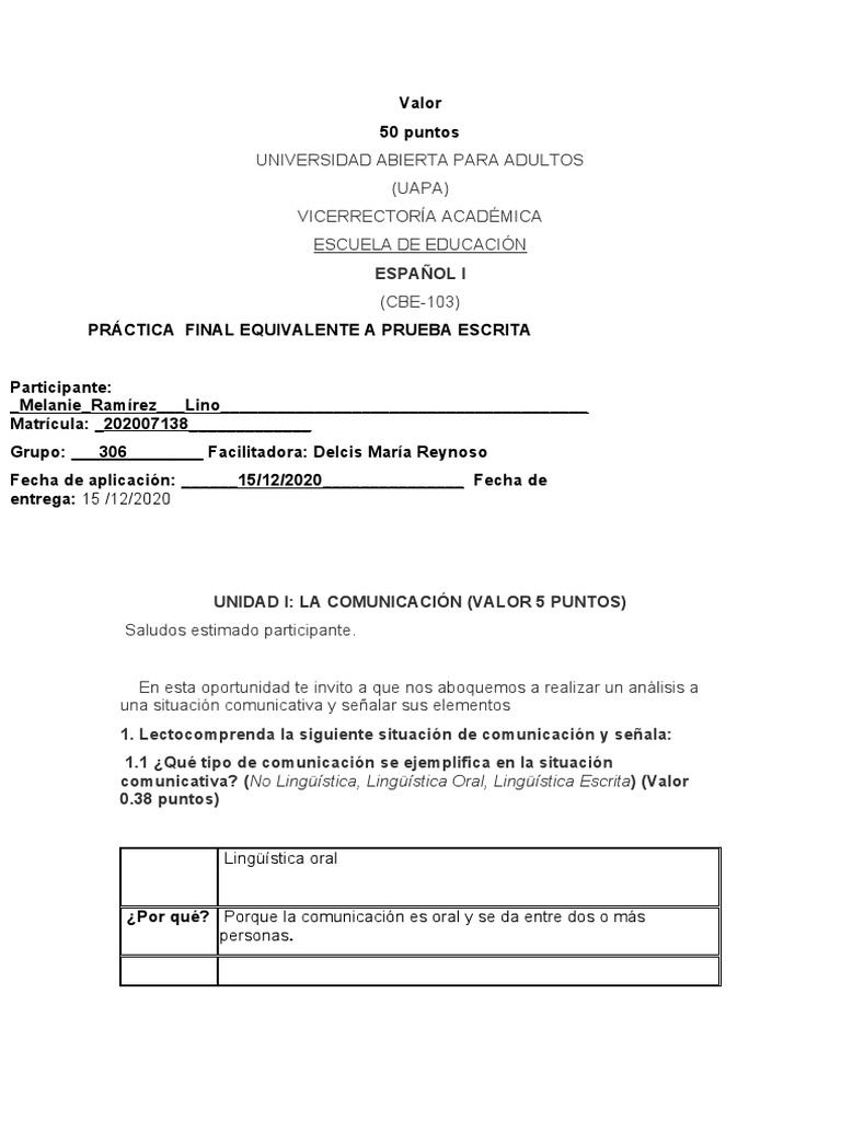 Examen Final de Español 1 | PDF | Asunto (gramática) | Predicado ...
